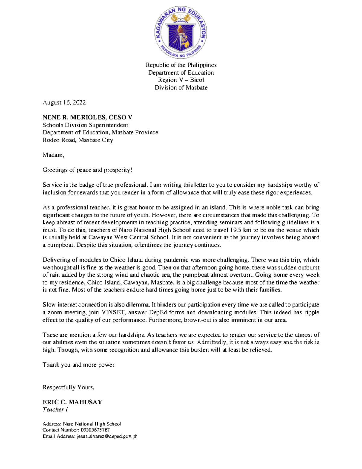 Justification Letter Sample Deped