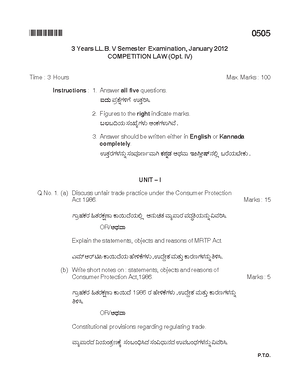 Past Years Question Papers - Competition Law - COMPETITION LAW UNIT 1 ...