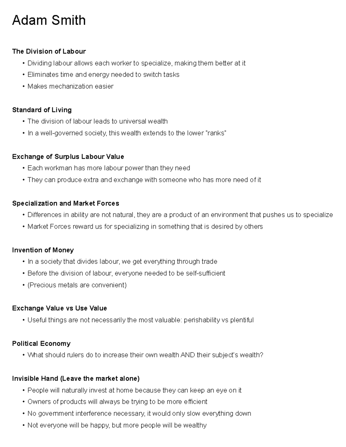 Adam Smith - Charles Wells BF190 Course - Adam Smith The Division of ...