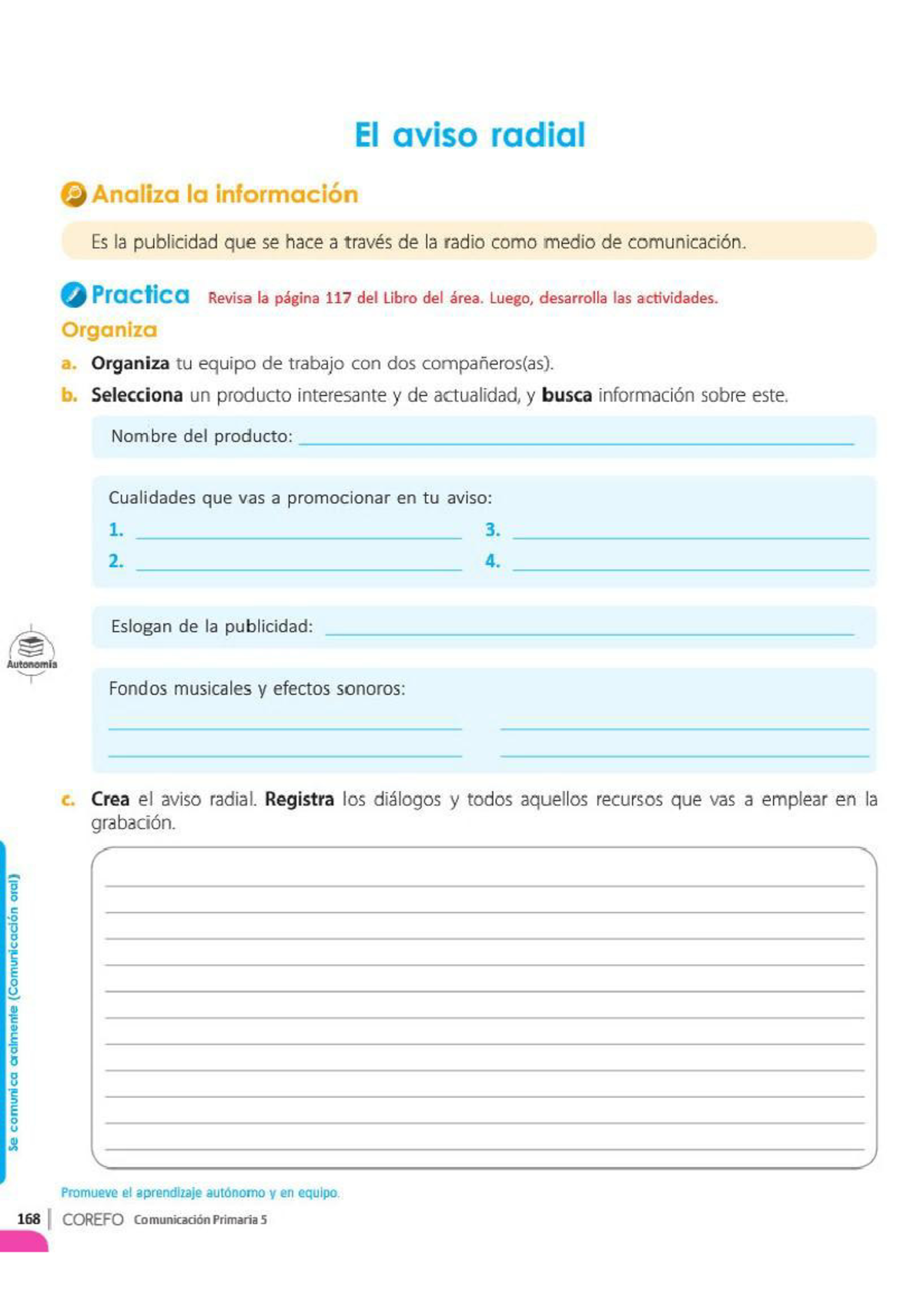 Comu Actv 5° EL Anuncio Radial 1 - Speech and Oral Communication - Studocu