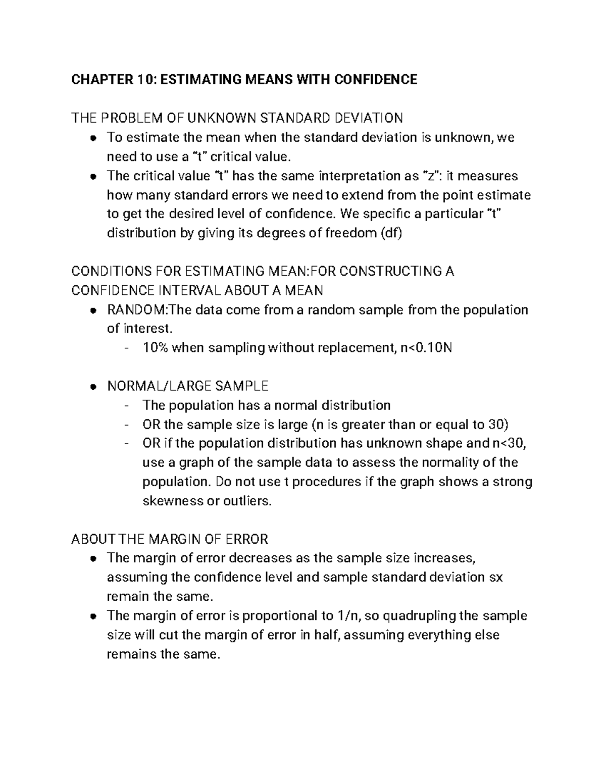 Chapter 10 Estimating Means WITH Confidence - CHAPTER 10: ESTIMATING MEANS WITH CONFIDENCE THE ...