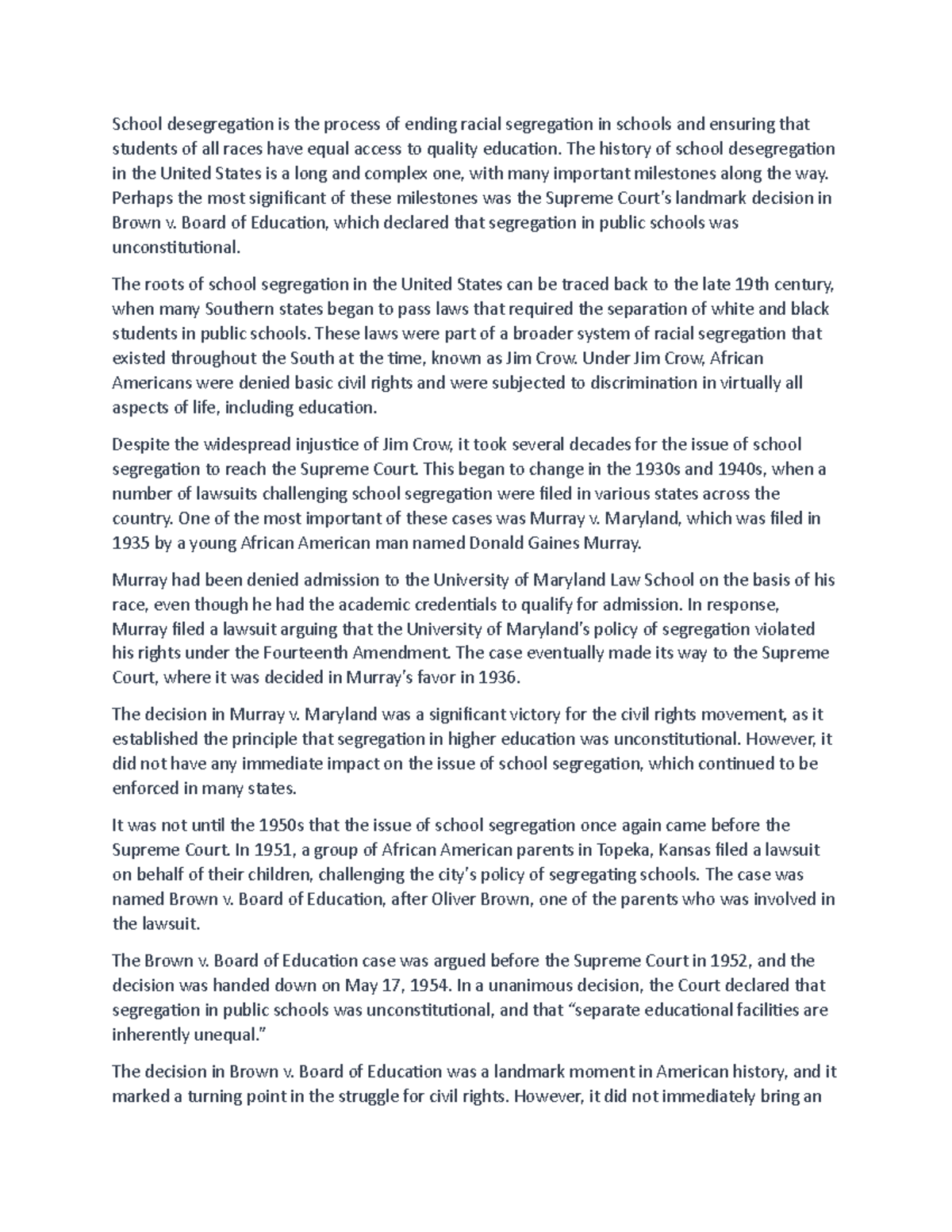 School Desegregation and the History of Brown v. Board of Education ...