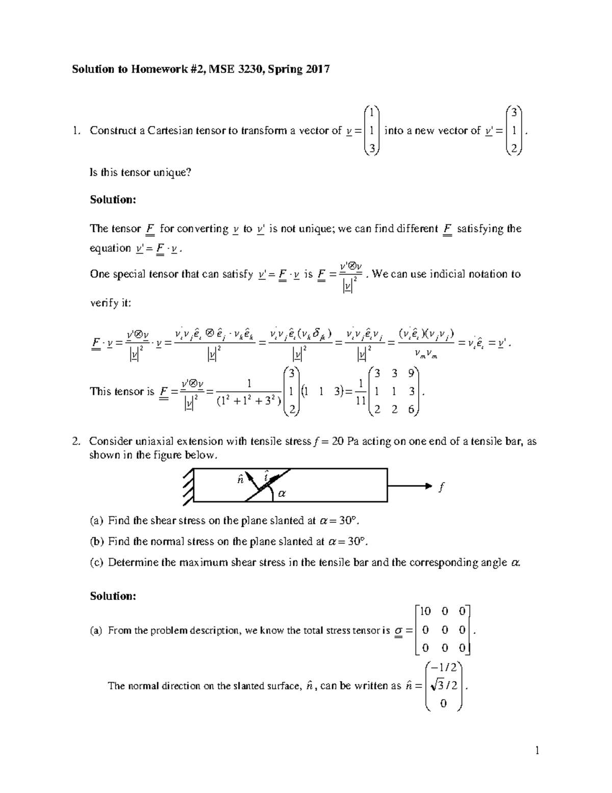 HW 2 Spring 2017 - hw 2 - Solution to Homework #2, MSE 3230, Spring ...