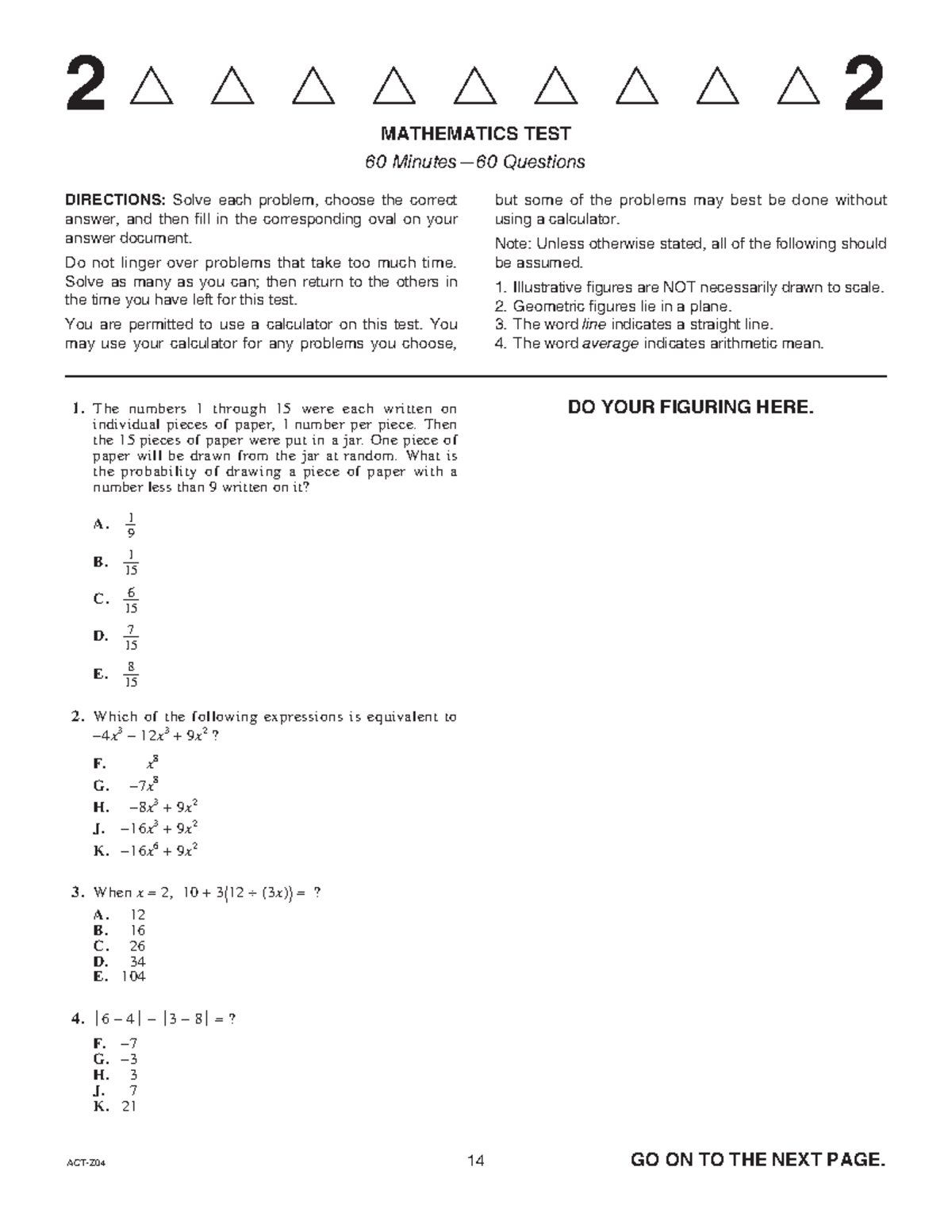 April 2021 ACT Math - test - The numbers 1 through 15 were each written ...
