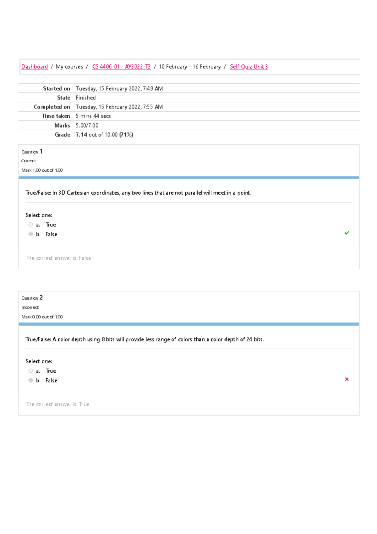Self-Quiz Unit 3 Attempt review 1 - Started on Tuesday, 15 February 2022, 7:49 AM State Finished ...