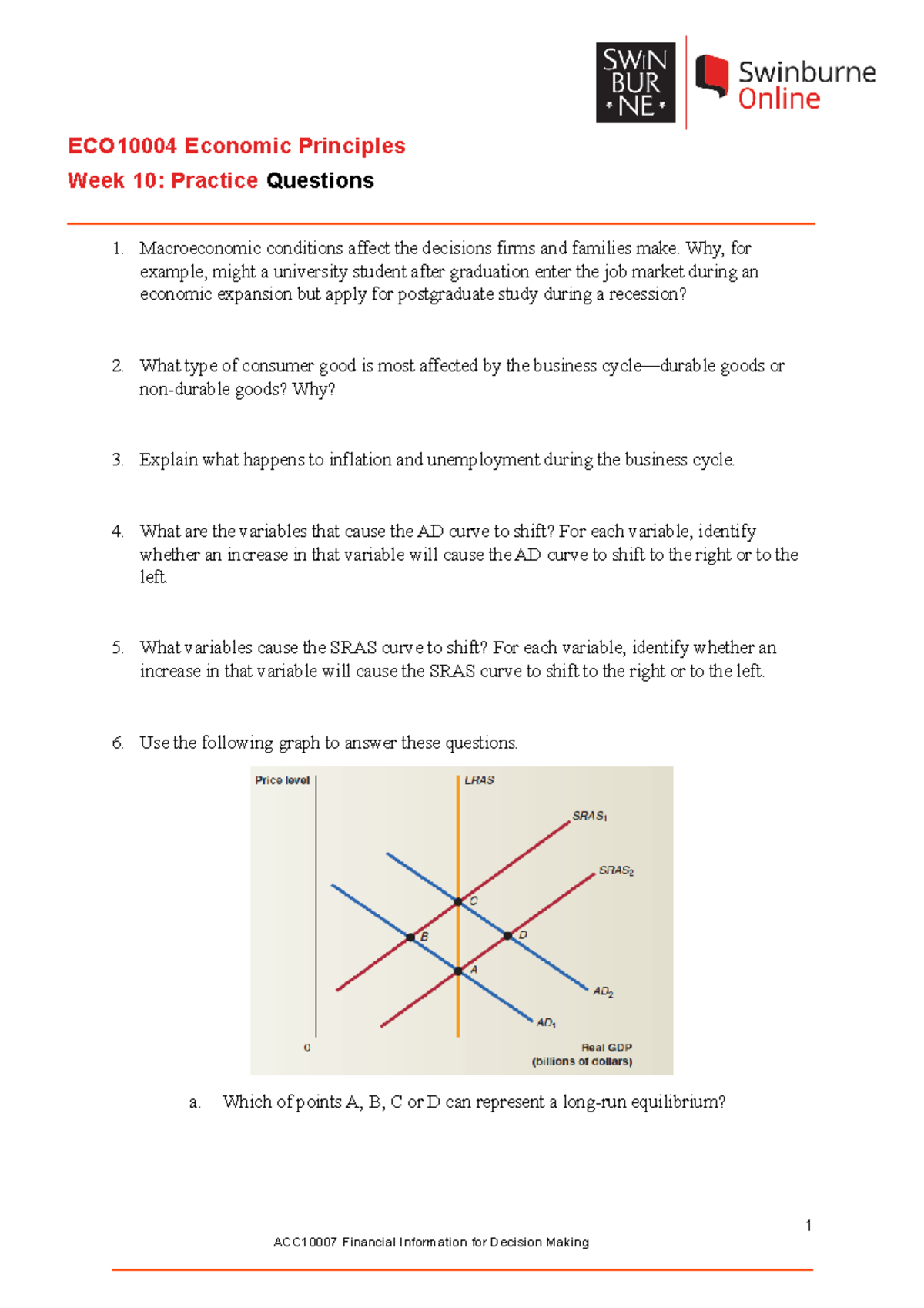 ECO10004 practice questions week10 - ECO10004 Economic Principles Week 10: Practice Questions 1 ...