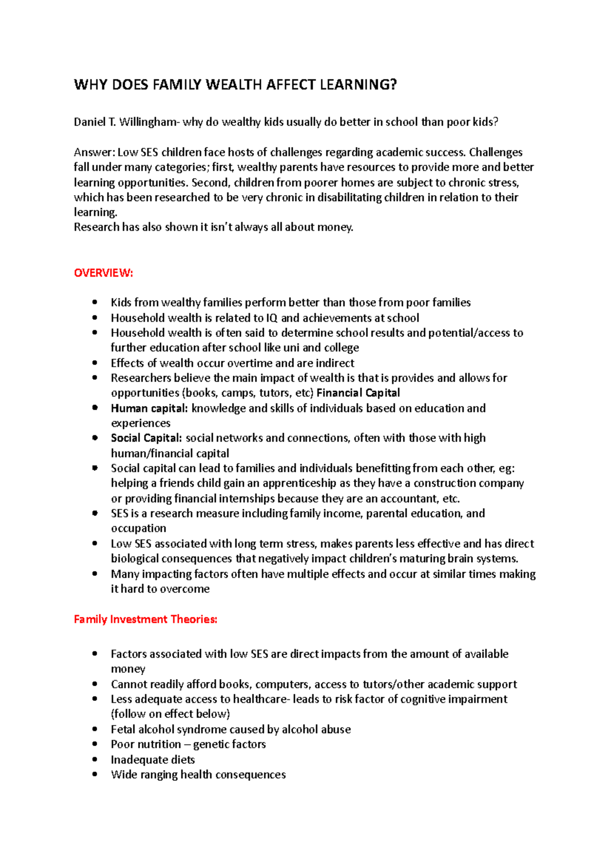 Presentation Notes - WHY DOES FAMILY WEALTH AFFECT LEARNING? Daniel T ...