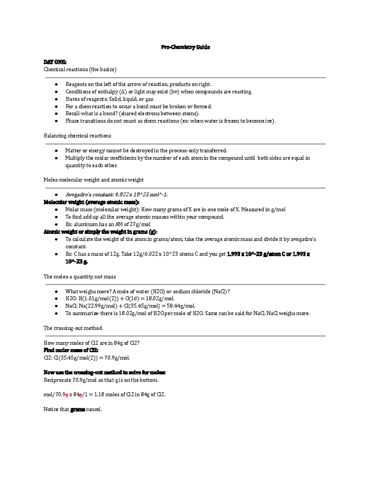 Pre-Chemistry Guide - For chemistry 1 - Pre-Chemistry Guide DAY ONE ...