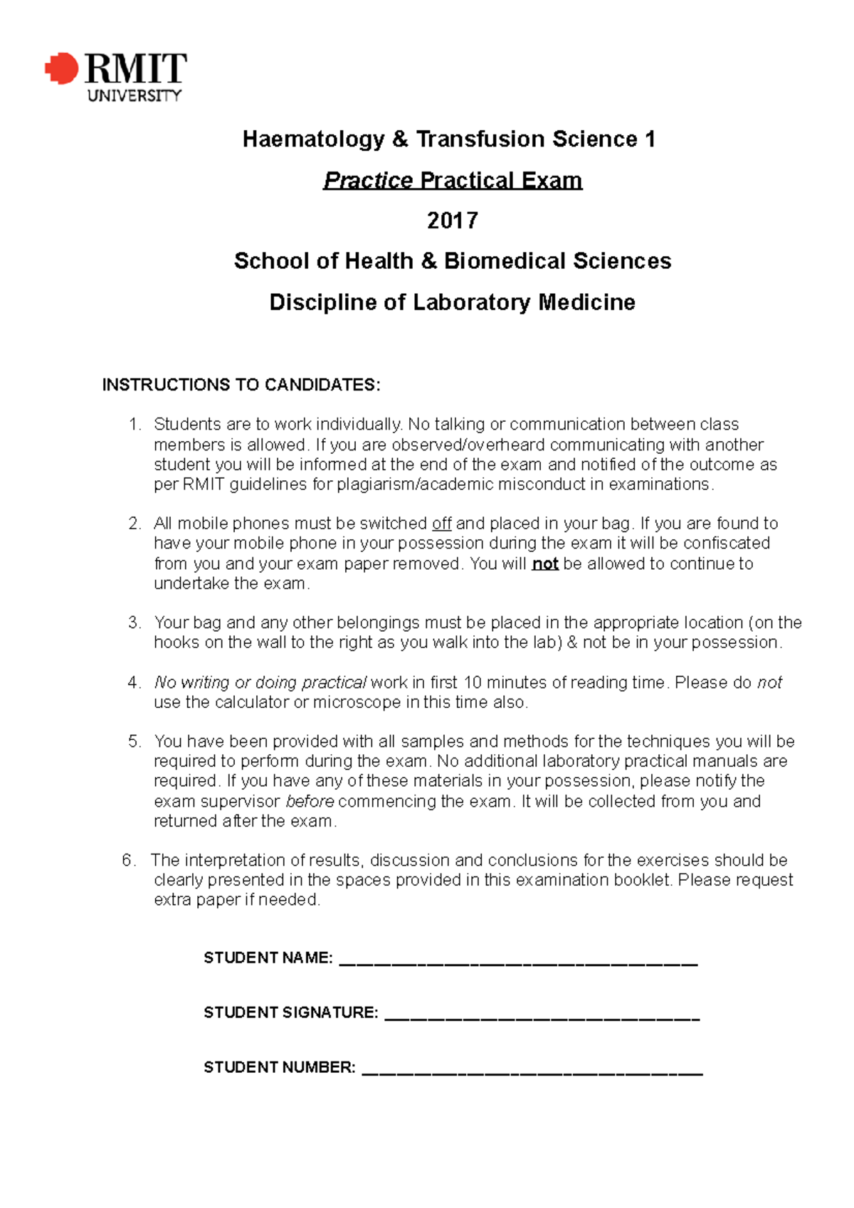 Sample Practice Exam 2017 Questions And Answers Haematology