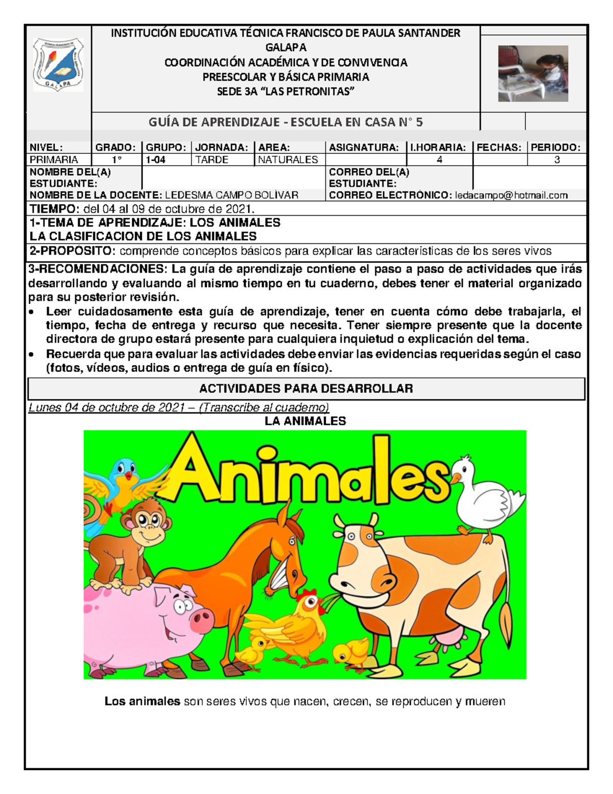 GUÍA 5 - Naturales LOS Animales - Licenciatura en Ciencias Naturales ...