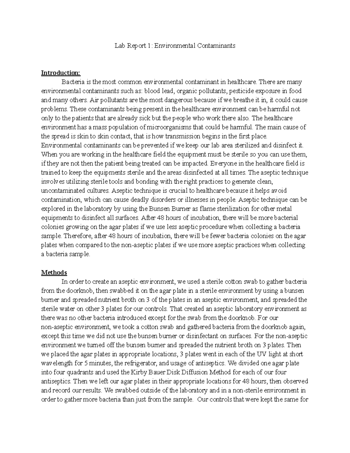 Lab Report Environmental Contaminant -2 - Lab Report 1: Environmental ...