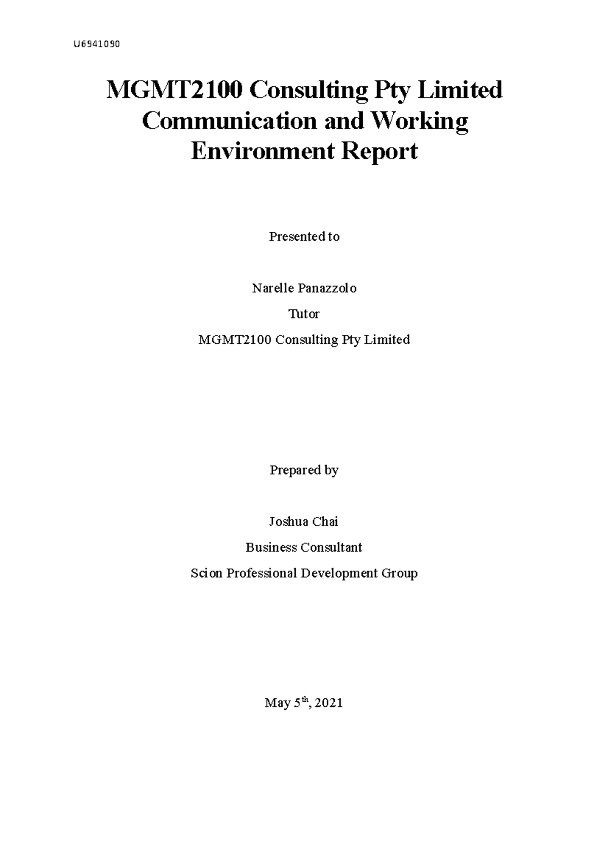 Major Report - U MGMT2100 Consulting Pty Limited Communication and ...