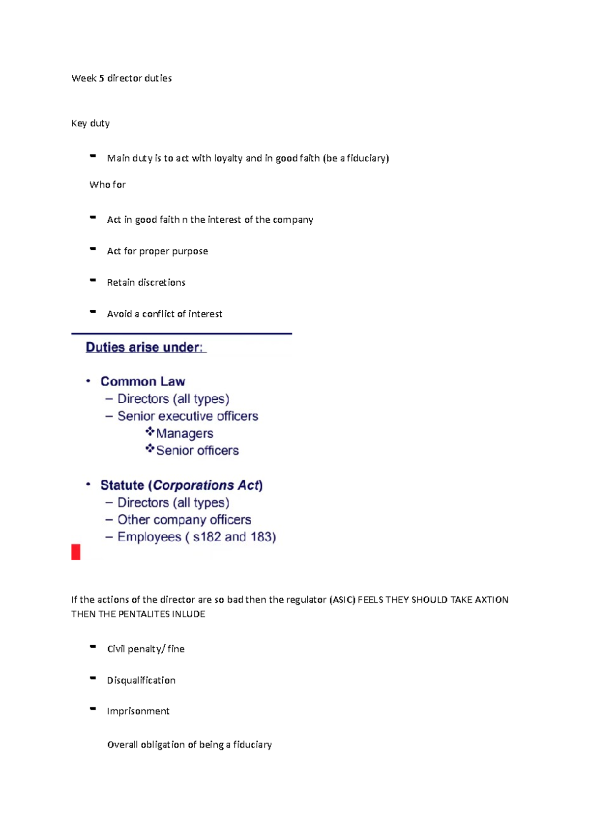 Week 5 director duties - NOTES OF WEEK 5 - Week 5 director duties Key ...
