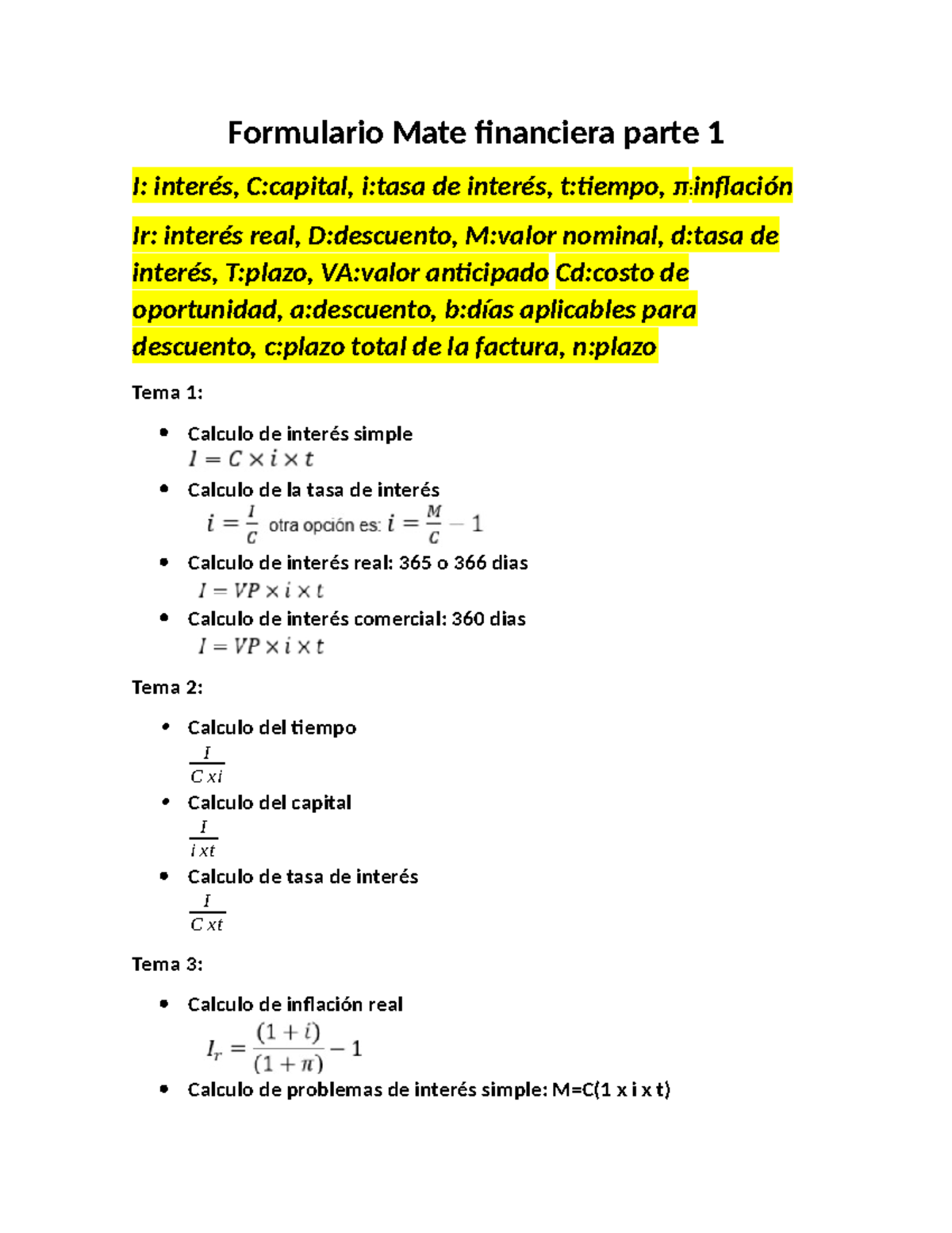 Formulario Mate financiera - Studocu