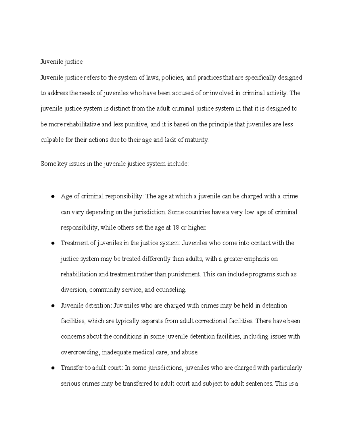 Criminal justice(Juvenile justice) - Juvenile justice Juvenile justice ...