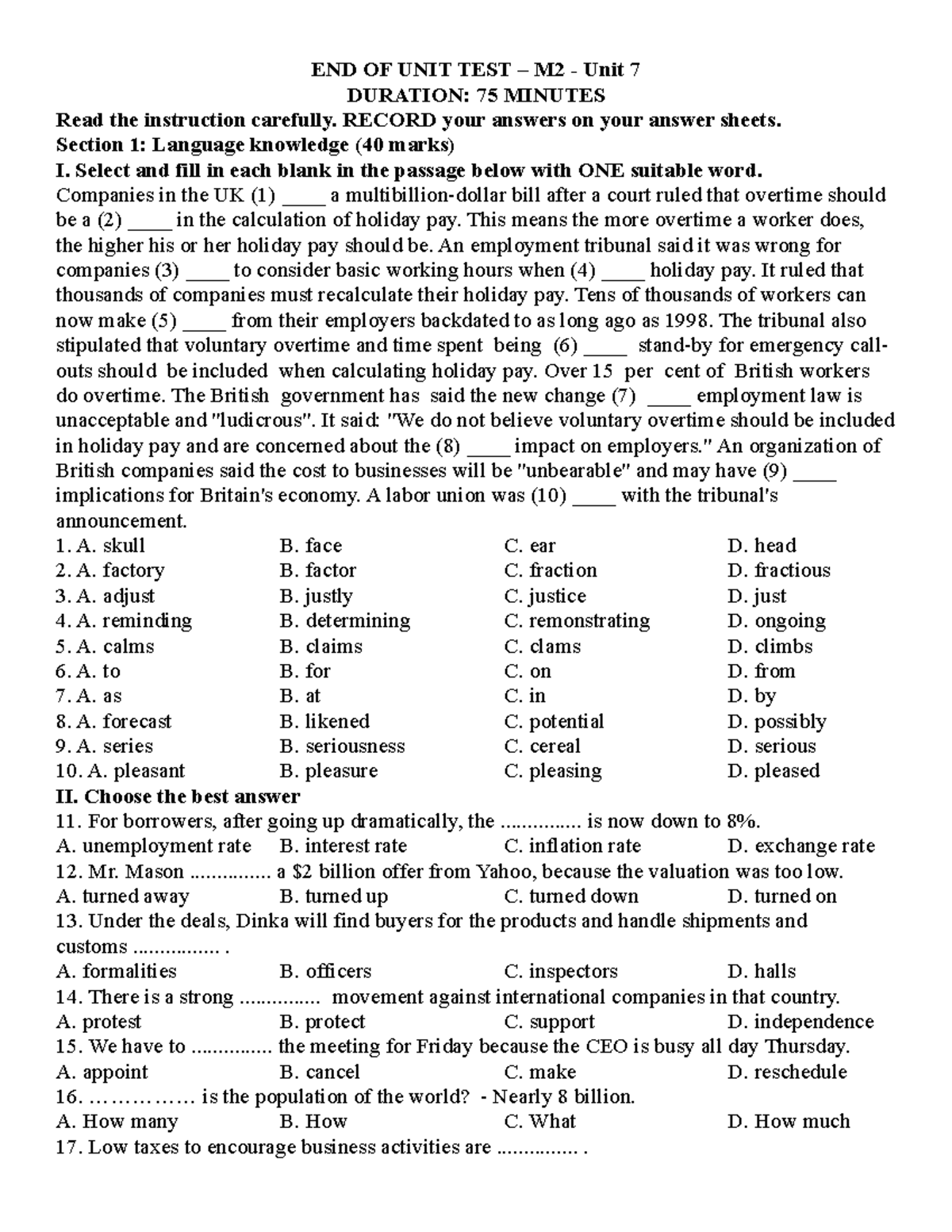 END OF UNIT TEST 7 - END OF UNIT TEST 7 - END OF UNIT TEST – M2 - Unit ...