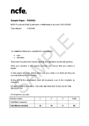 Sample tasks mathematics entry level 1 - NCFE Functional Skills ...