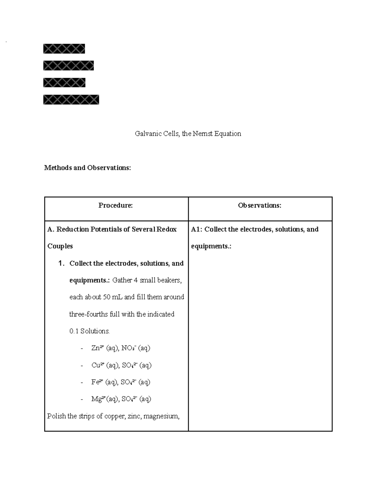Chem. 25 Experiment 32 - *DOYDQLF &HOOV WKH 1HUQVW (TXDWLRQ 0HWKRGV DQG ...