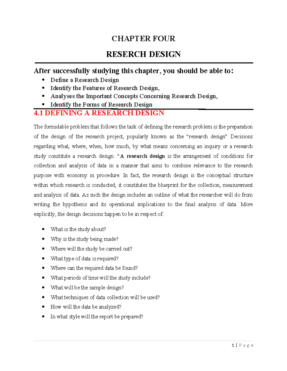 Chapter FOUR - note - CHAPTER FOUR RESERCH DESIGN After successfully ...
