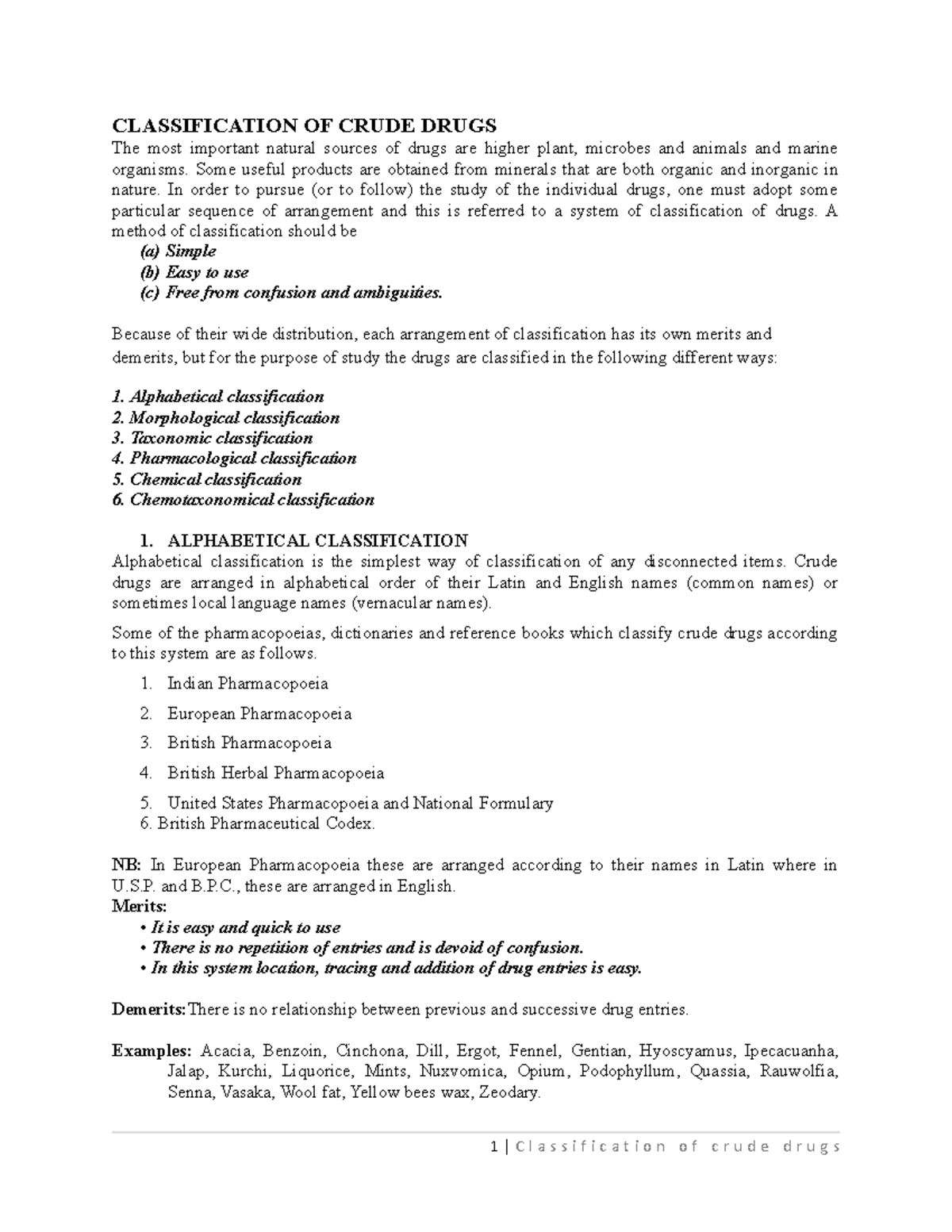 Classification OF Crude Drugs word doc-2 - CLASSIFICATION OF CRUDE ...