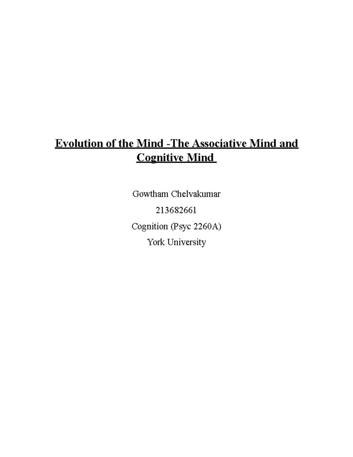 Cognitive Science Paper - Associative and Cognitive Mind - Evolution of ...