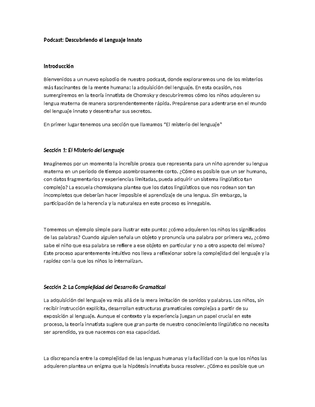 Podcast lenguaje innatista (guion) - Podcast: Descubriendo el Lenguaje ...