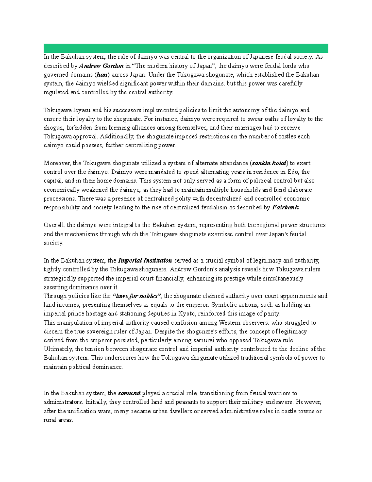 Japan assignment - Bakuhan System I Collapse of Tokugawa - In the ...