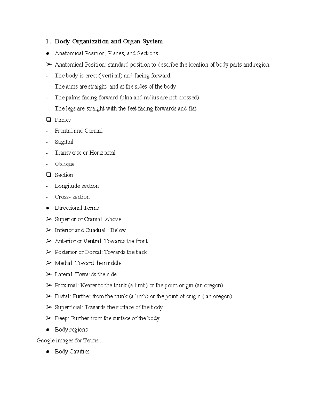 A&P Lab #1 Notes ( Body organization and Organ System) - 1. Body ...