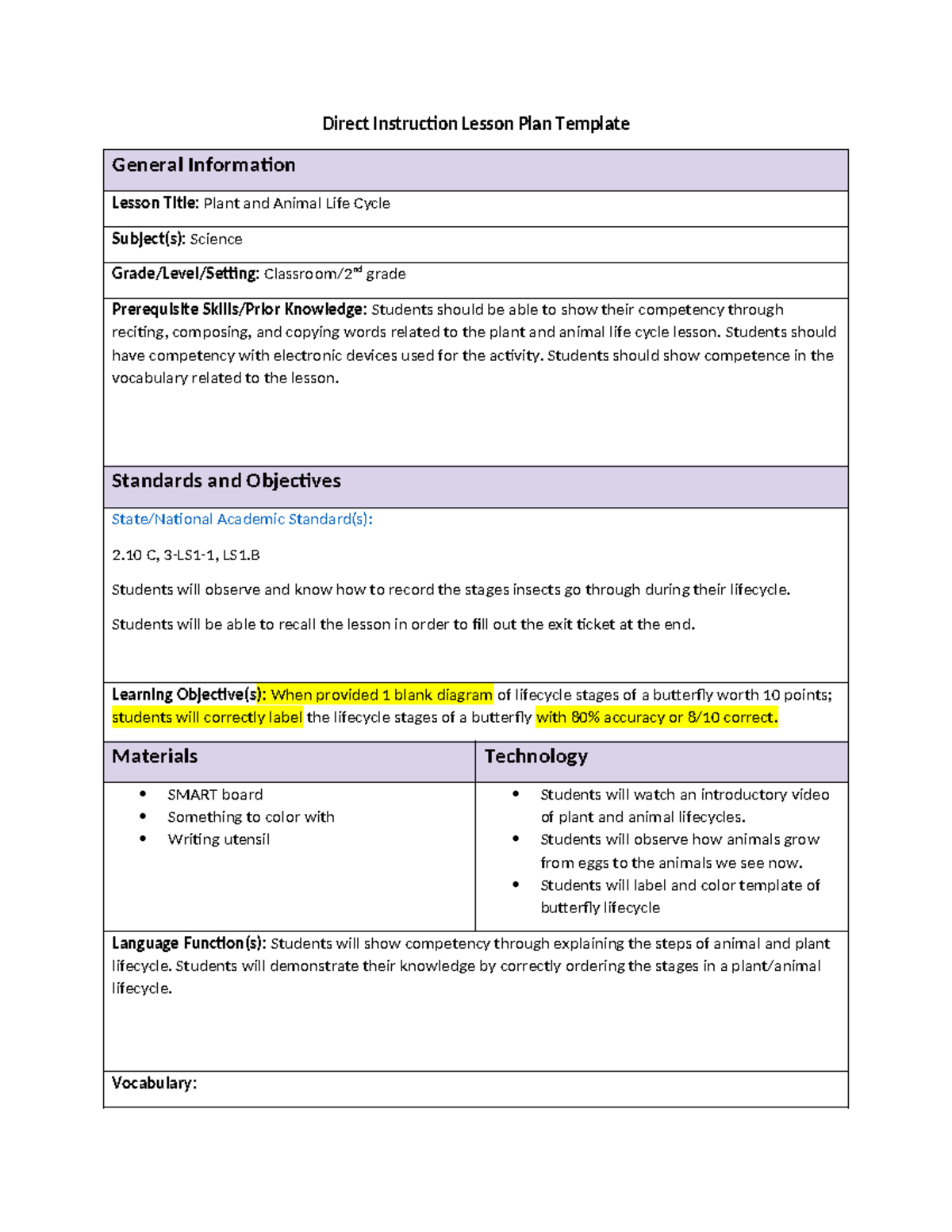DO91 Task2 Passed - Direct Instruction Lesson Plan Template General ...