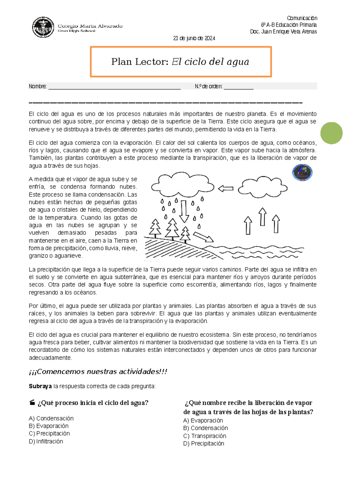 FT PL 6p El ciclo del agua (19-06) - 1 Comunicación 6º A-B Educación ...
