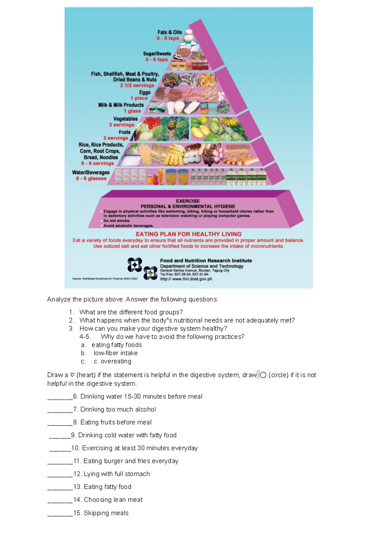 activity in food groups - Analyze the picture above. Answer the ...