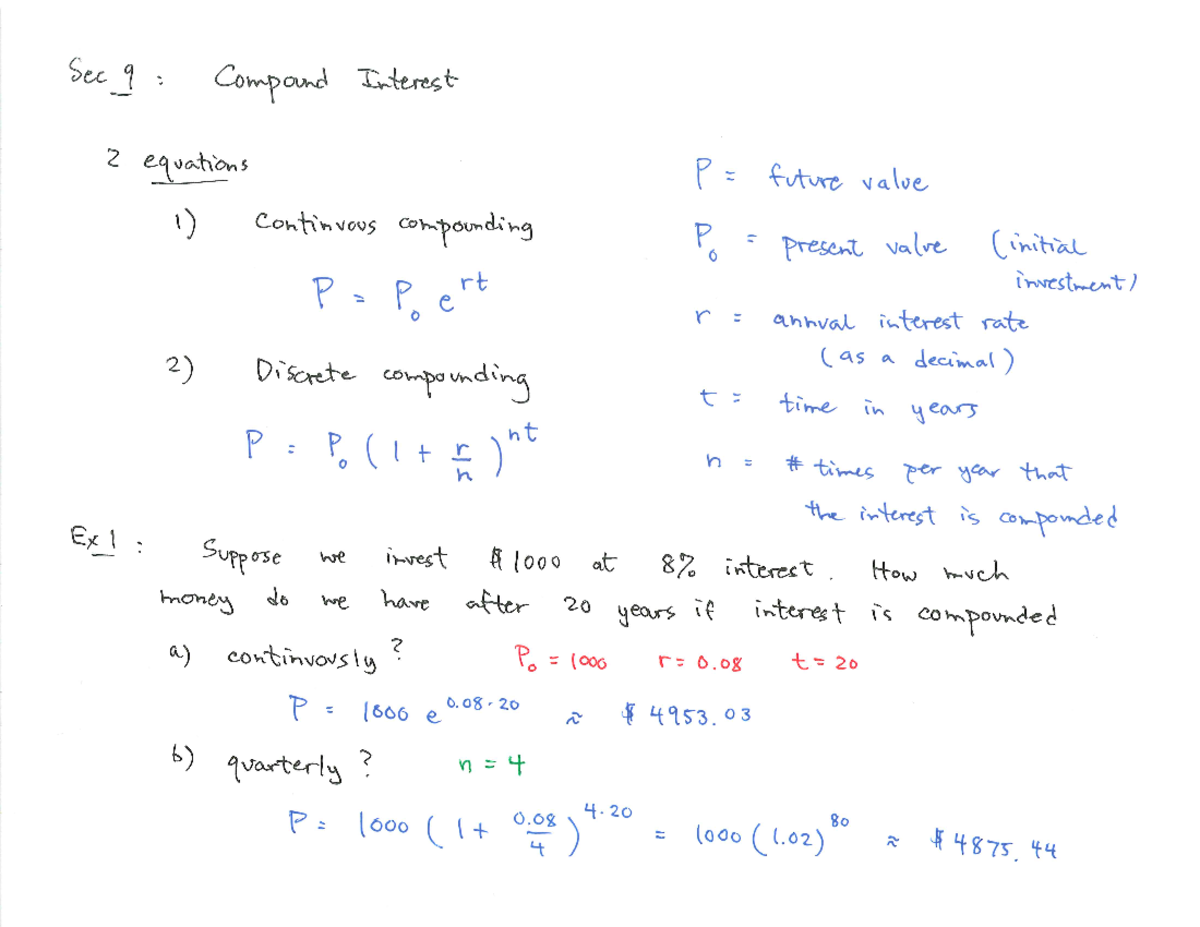 Section 9 Notes - Compound Interest - MAT 143 - Studocu