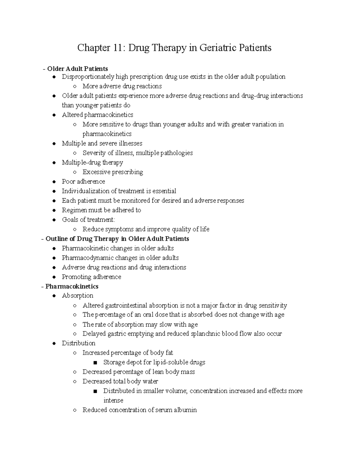 Drug Therapy in Geriatric Patients - Pharmacology I - Chapter 11: Drug ...