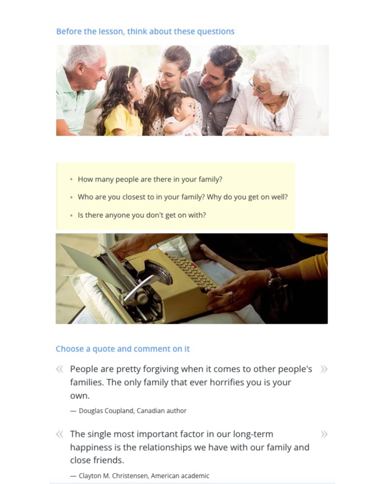Family - Complete the sentences using the adjectives from the wordlist ...