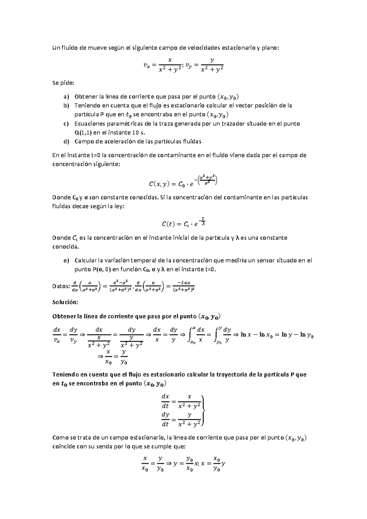 P01 - Cinematica - Ejercicio repaso mecánica de fluidos resuelto - Un ...