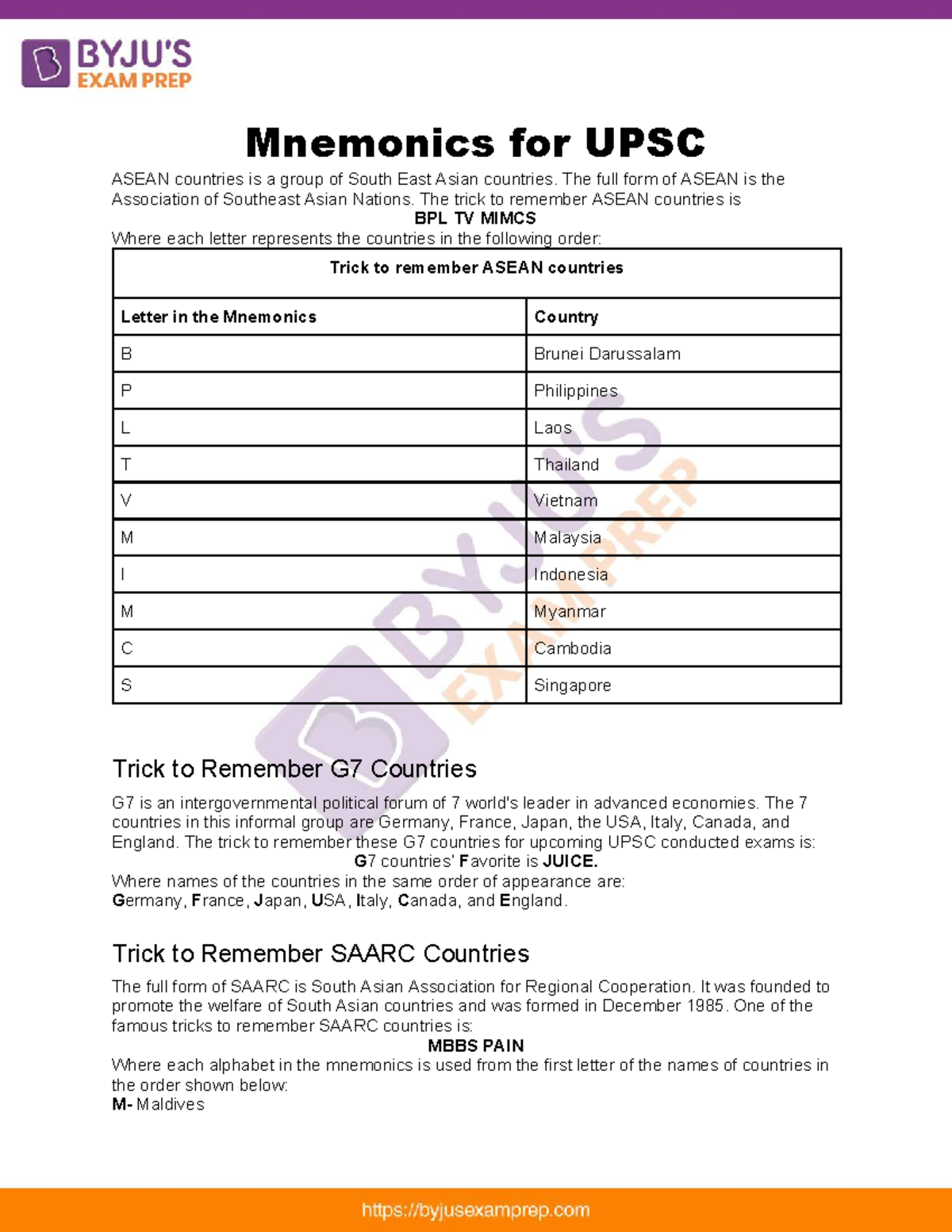 Mnemonics for upsc notes 37 - Mnemonics for UPSC ASEAN countries is a ...
