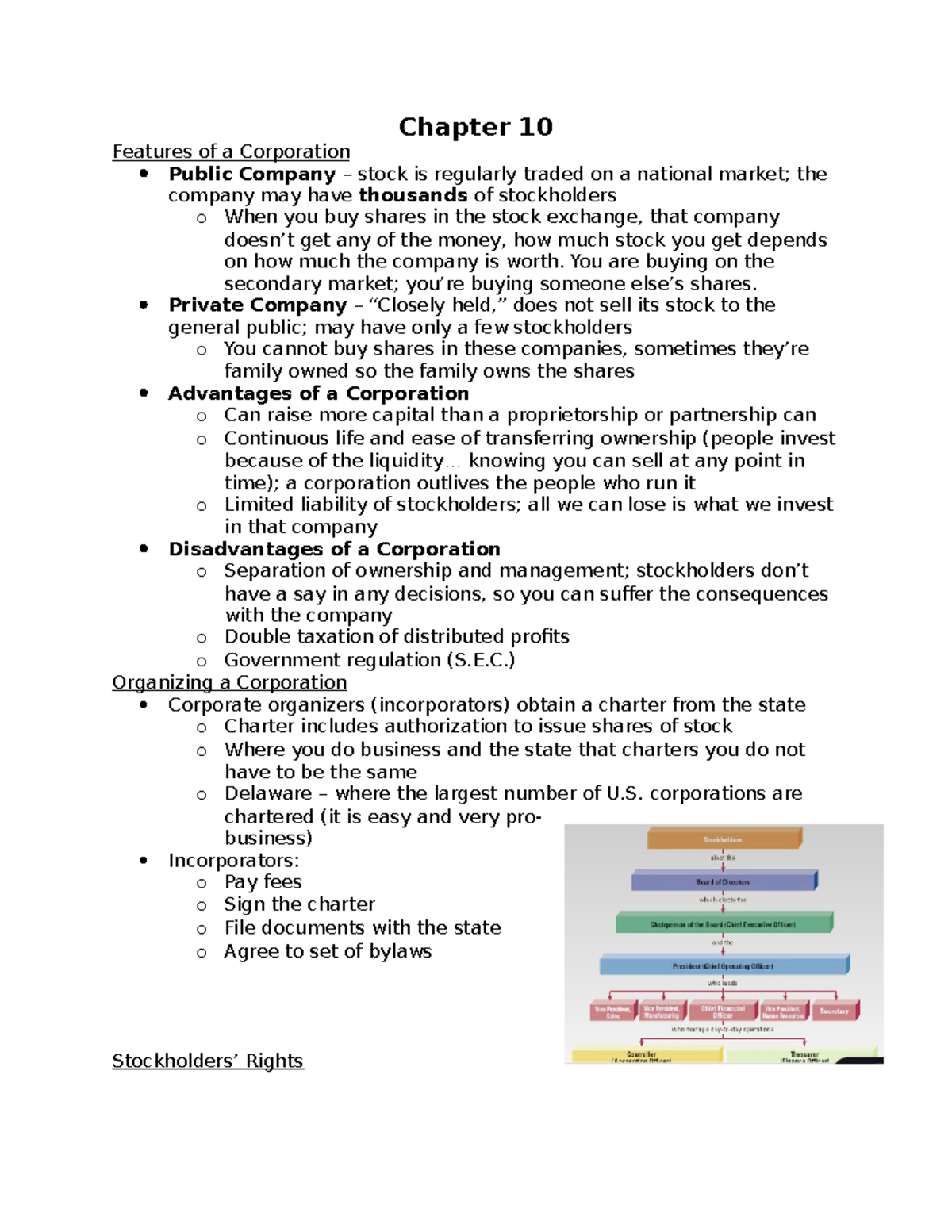 Corporations, Stakeholder Rights, Stock - Chapter 10 Lecture Notes ...