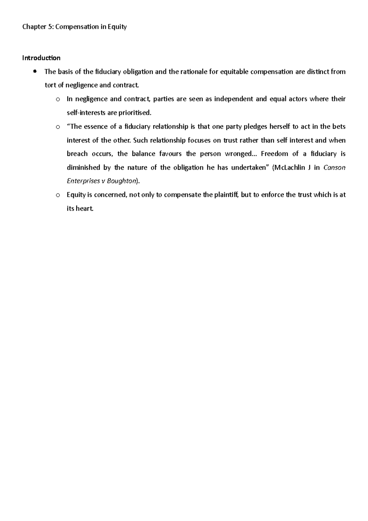 Equitable Compensation - o In negligence and contract, parties are seen ...