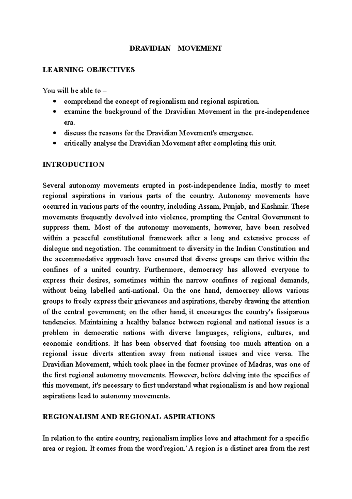 Dravidian Movement - Lecture notes 7 - DRAVIDIAN MOVEMENT LEARNING ...