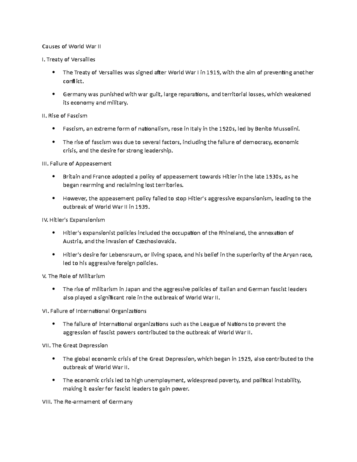 Causes of World War II - Treaty of Versailles The Treaty of Versailles ...