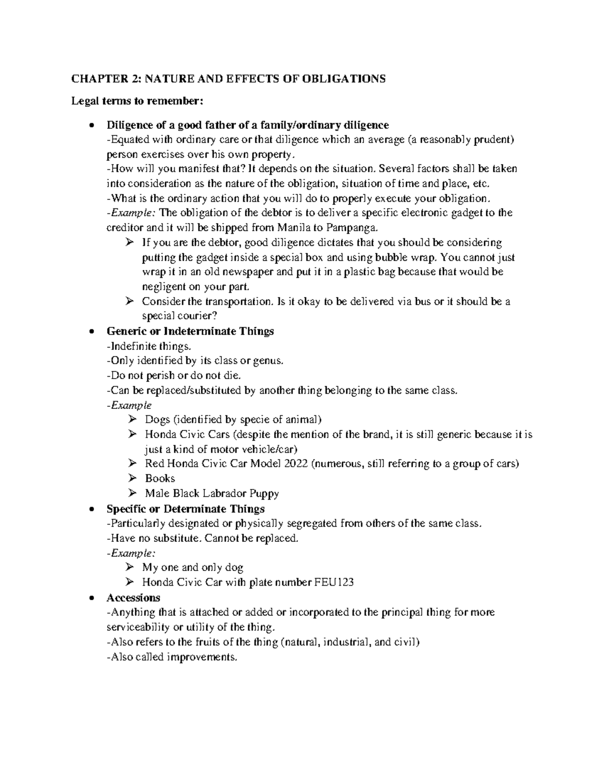 C2 Notes - CHAPTER 2: NATURE AND EFFECTS OF OBLIGATIONS Legal terms to ...