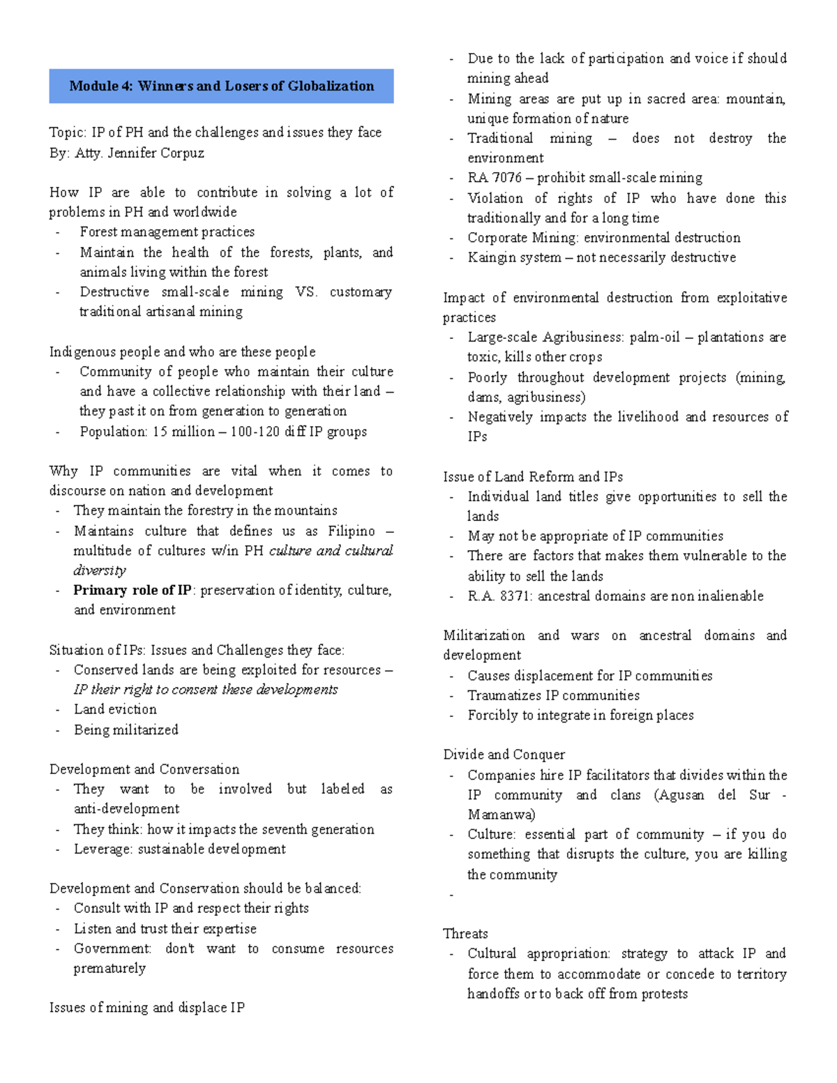 FCW Module 4 Winners and Losers of Globalization - Module 4: Winners ...