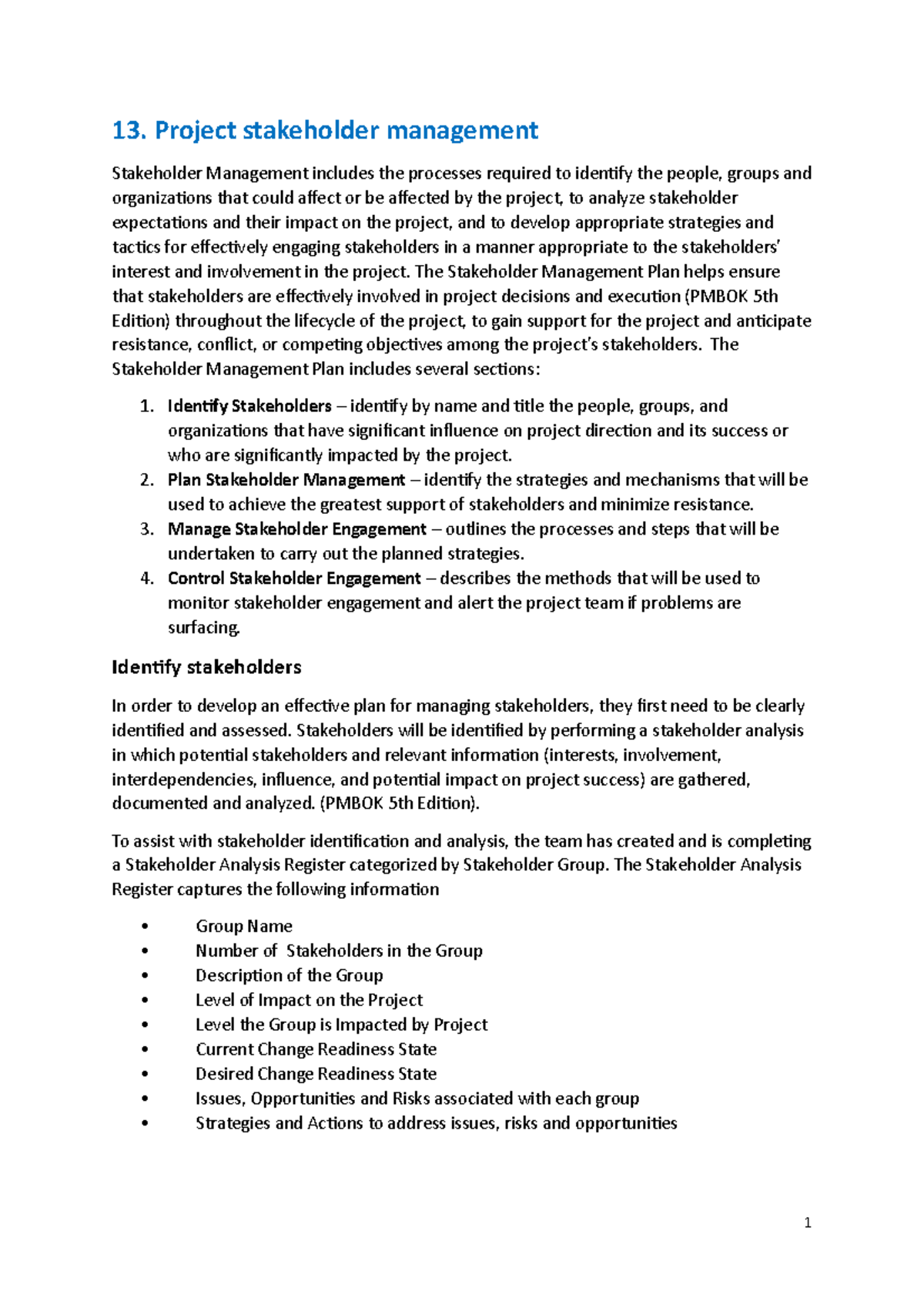 13. Project stakeholder management management - 13. Project stakeholder ...