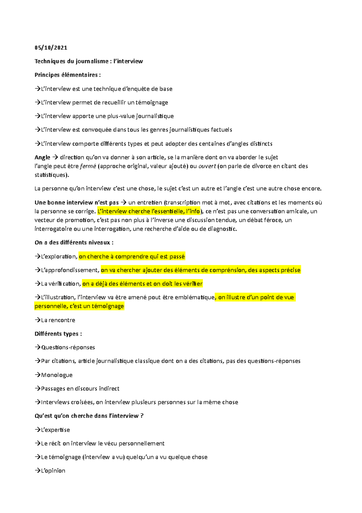 Techniques de l'écriture journalistique - 05/10/ Techniques du journalisme : l’interview ...
