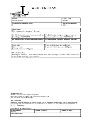 Tenta 18 Maj 2012, frågor - EXAMINATION Luleå University of Technology ...