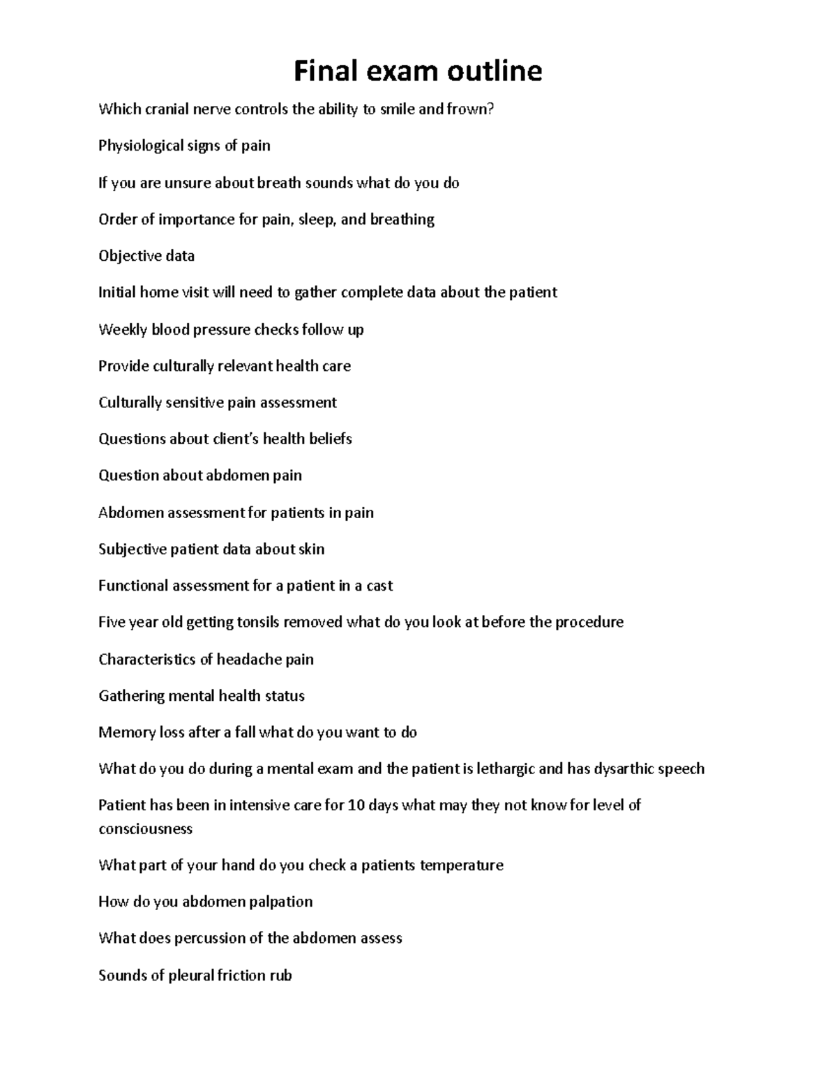 Final+exam+outline - Exam outline - Which cranial nerve controls the ...