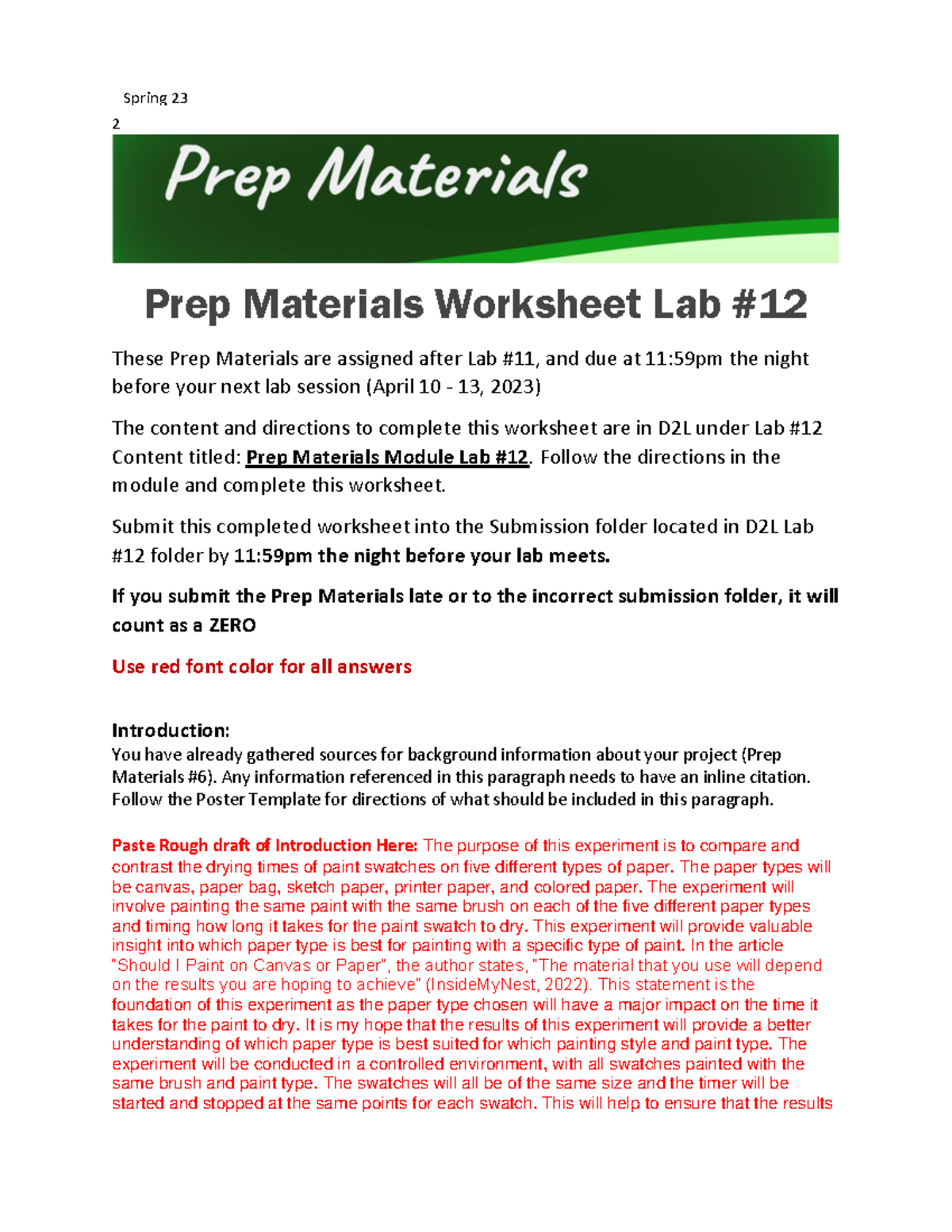 Prep Materials Worksheet Lab #12 - 2 Prep Materials Worksheet Lab These ...