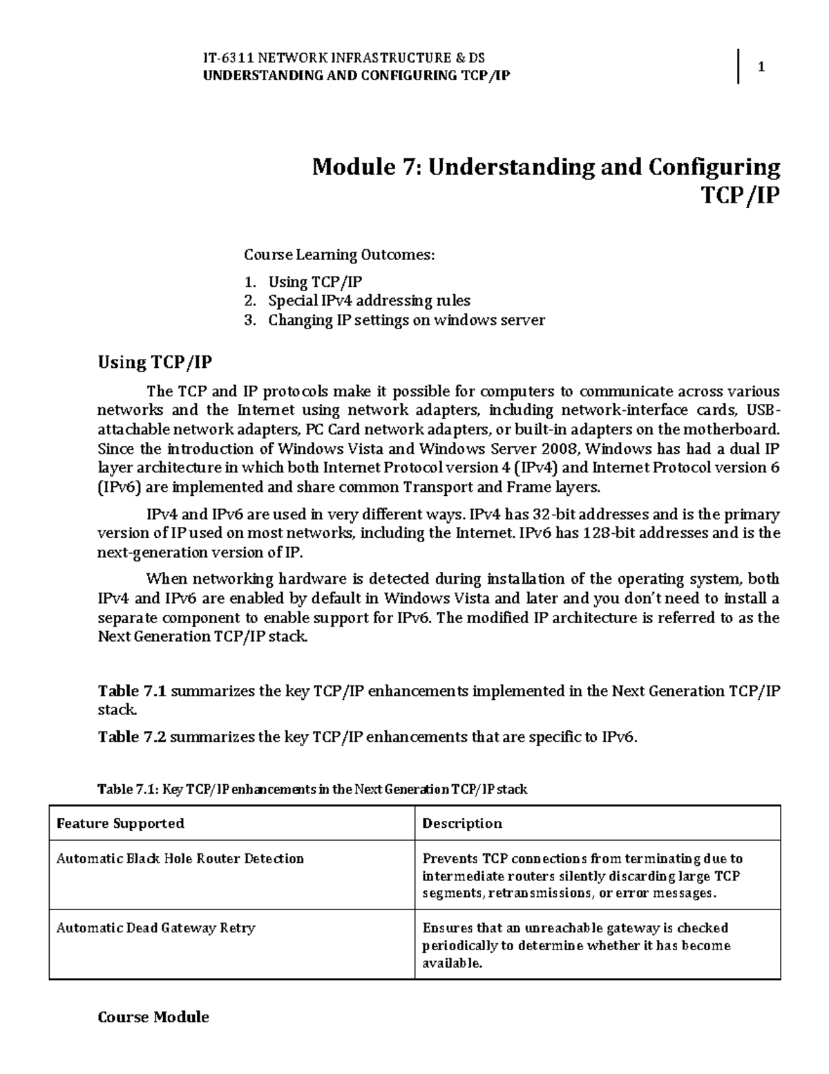 W003 Lesson 7 Understanding and Configuring TCP, IP - Module - IT-6311 ...