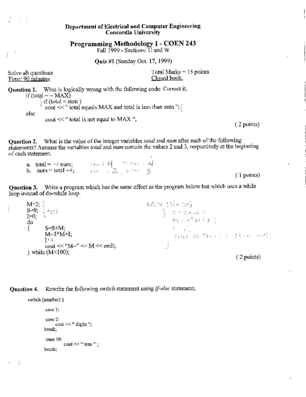 COEN243 previous quizzes very old - COEN 243 - Studocu