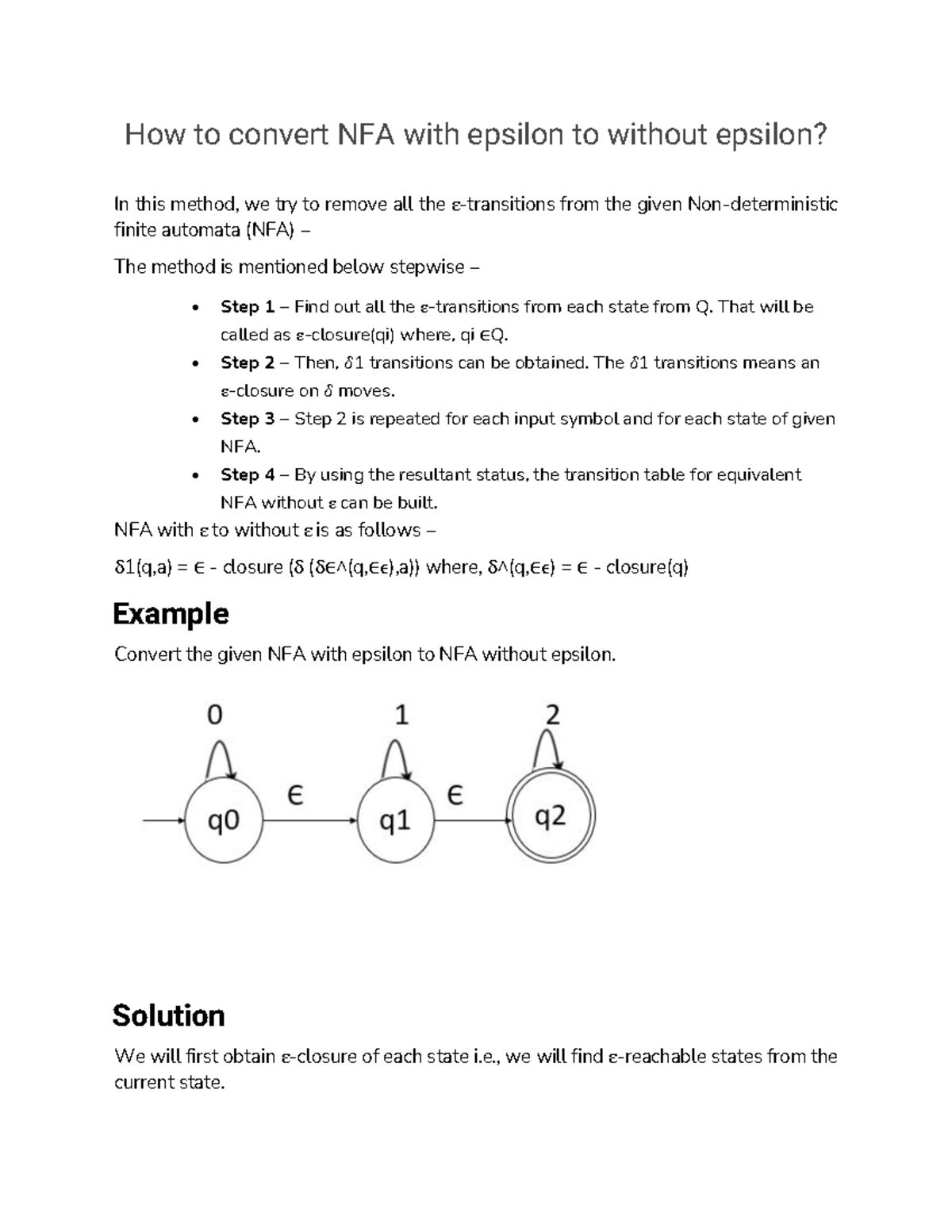 Conversion of E-NFA to NFA - How to convert NFA with epsilon to without epsilon? In this method ...